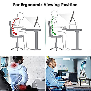 WALI Monitor Stand Riser, Adjustable Laptop Stand Riser Holder, 3 Height Adjustable Underneath Storage for Office Supplies (STT003-2), 2 Pack, Black