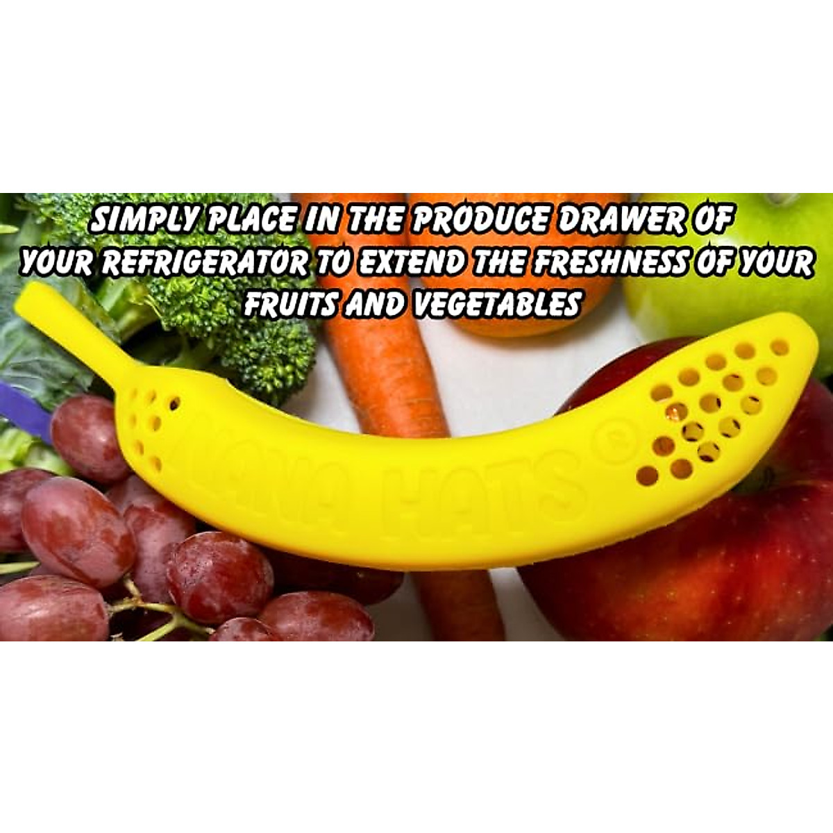 NANA HATS Produce Protector | As Seen on Shark Tank | Keep Produce Fresh for Longer | Includes Silicone Banana and 4 Ethylene Gas Absorber Packets