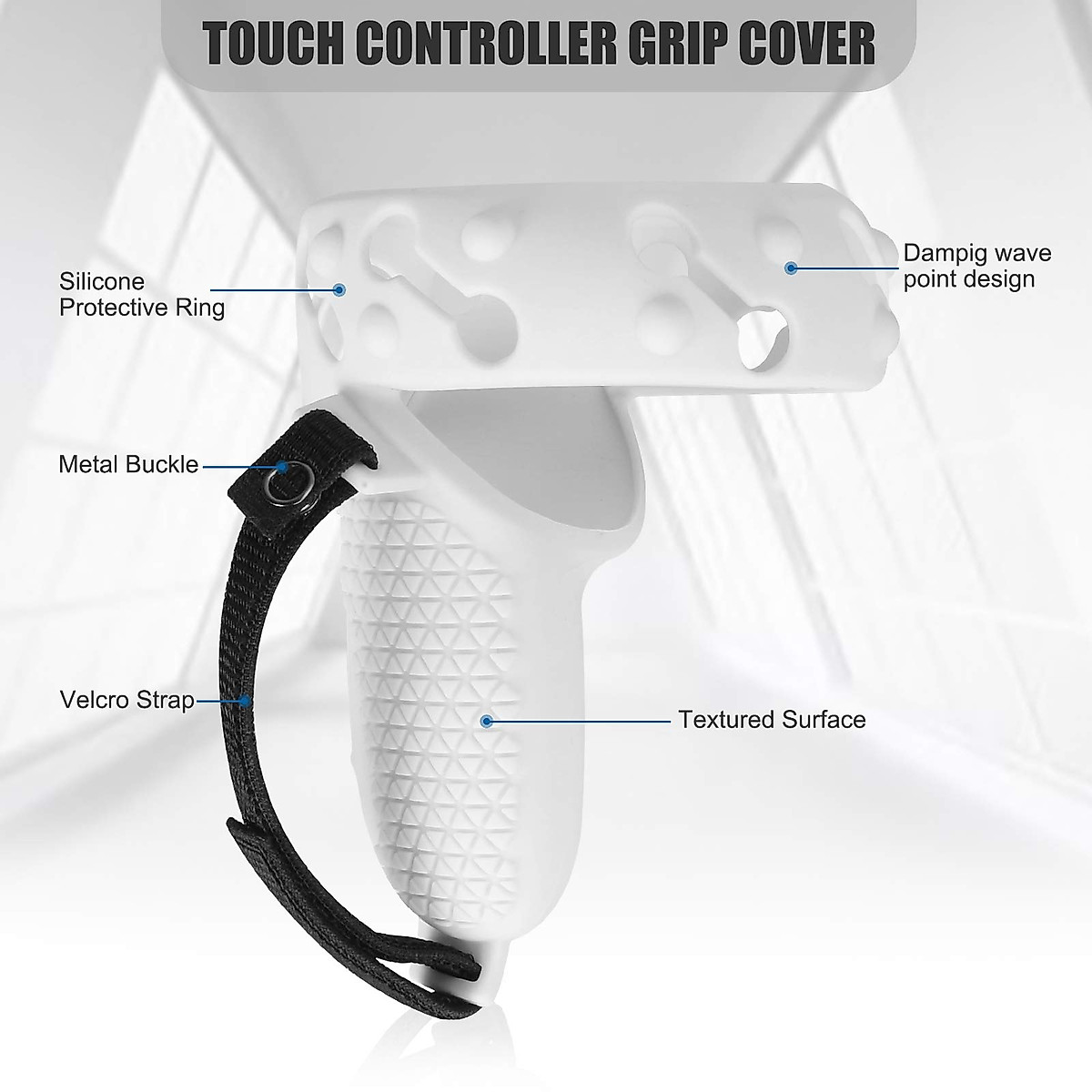 Esimen Touch Controller Grip Cover for Oculus Quest 2 Silicone Protective Ring Cover Custom Set Accessories Anti-Throw Handle Protective Sleeve with Adjustable Hand Strap-Easy to Install