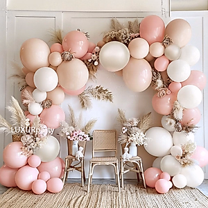 Pink White Balloon Garland Double Stuffed Peach Balloons Cream Beige Pastel Pink Balloon Arch Kit Pearl Sand White Balloons for Girl Baby Shower Birthday Wedding Anniversary Party Decoration