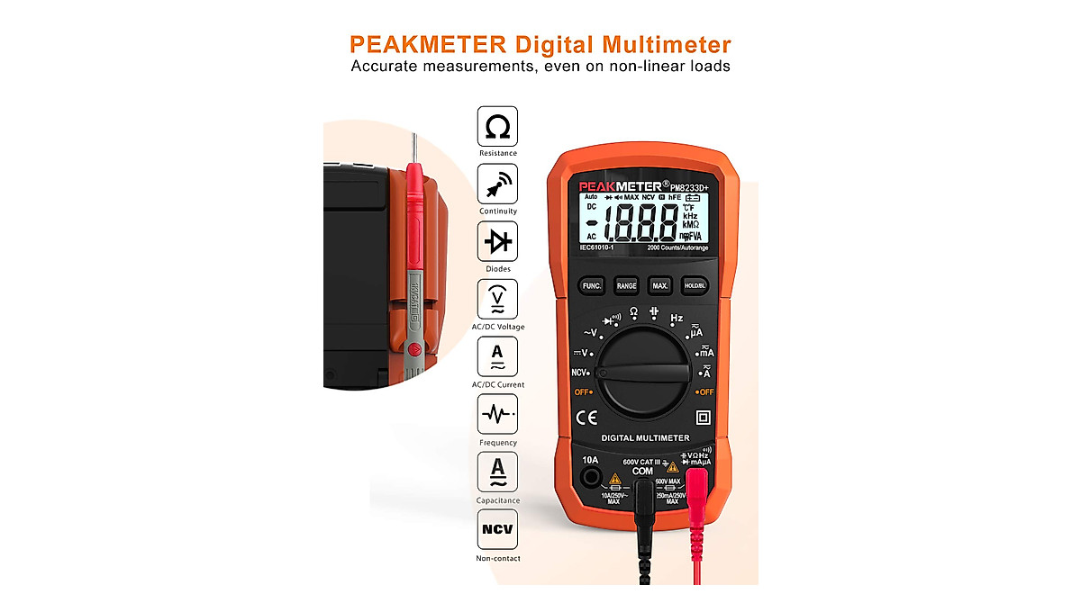Auto-Ranging Digital Multimeter with NCV and Backlit Display