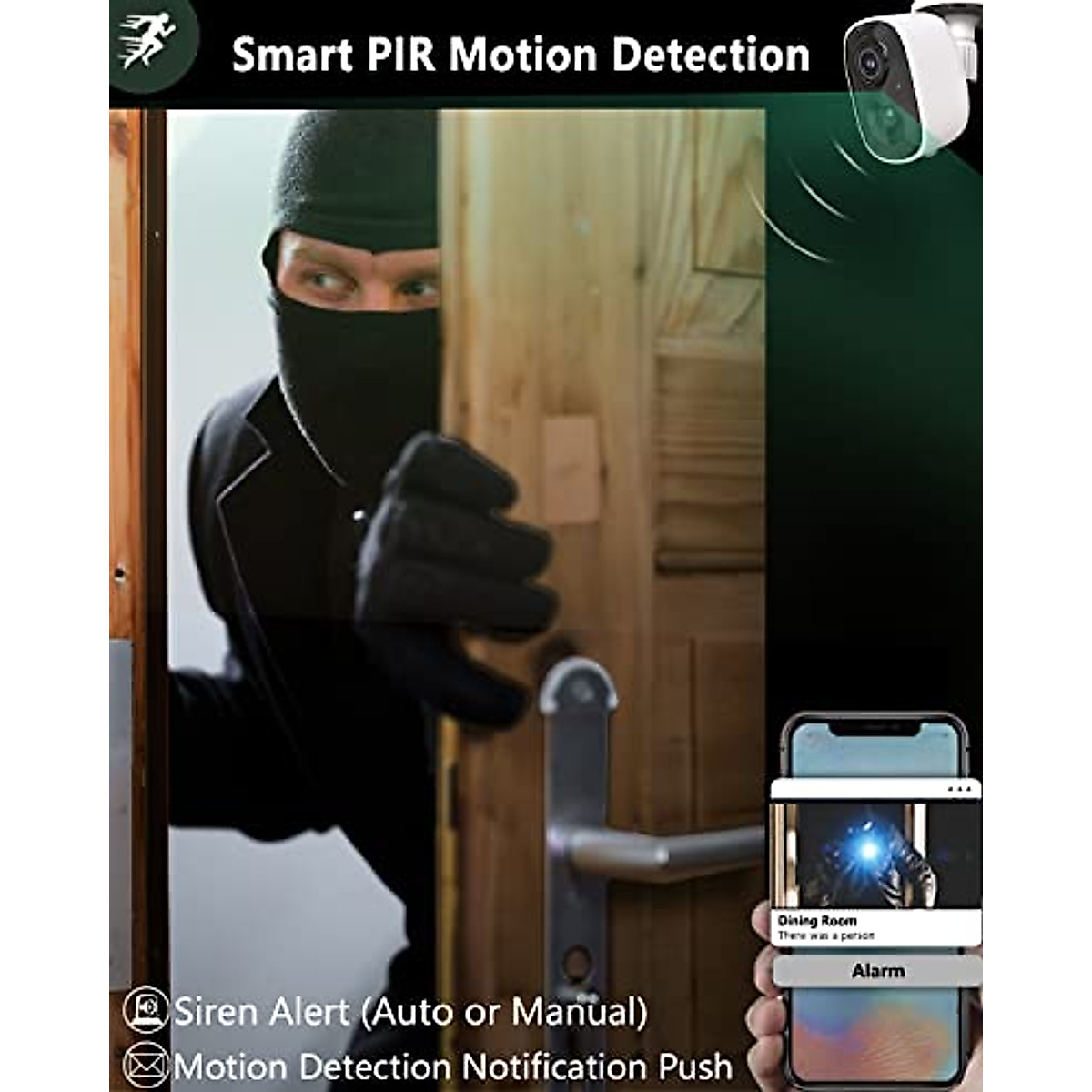 Security Camera Outdoor, Wireless Rechargeable Battery Powered 1080P HD WiFi IP Home Surveillance Cameras, Indoor Smart Cam w/ Night Vision/PIR Motion Detection Sensor/Siren Alarm/SD Slot/2-Way Audio