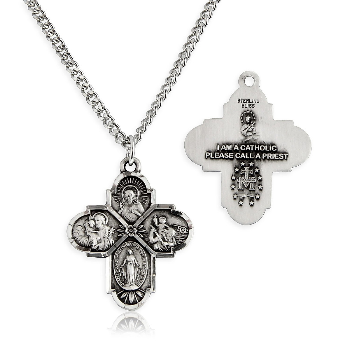 Heartland Store Sterling Silver 4 Way Cross Pendant + 24 1.7mm Inch Sterling Silver Chain & Clasp