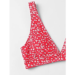 Floerns Women's High Waist Bikini Swimsuit Floral Print V Neck Bathing Suit Watermelon Pink L