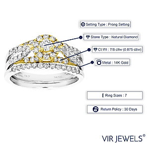 Vir Jewels 7/8 cttw Diamond Wedding Engagement Ring Set 14K Yellow Gold Bridal Size 7