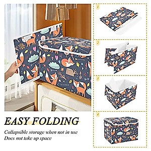 innewgogo Forest Foxes Storage Bins with Lids for Organizing Baskets Cube with Cover with Handles Oxford Cloth Storage Cube Box for Books