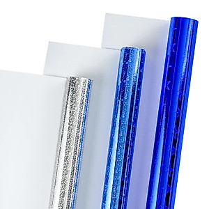 LeZakaa Holographic Foil Wrapping Paper - Mini Roll - Navy/Blue/Silvert for Birthday, Wedding Shower, Holiday - 17 x 120 inches - 3 Rolls (42.5 sq.ft.ttl.)
