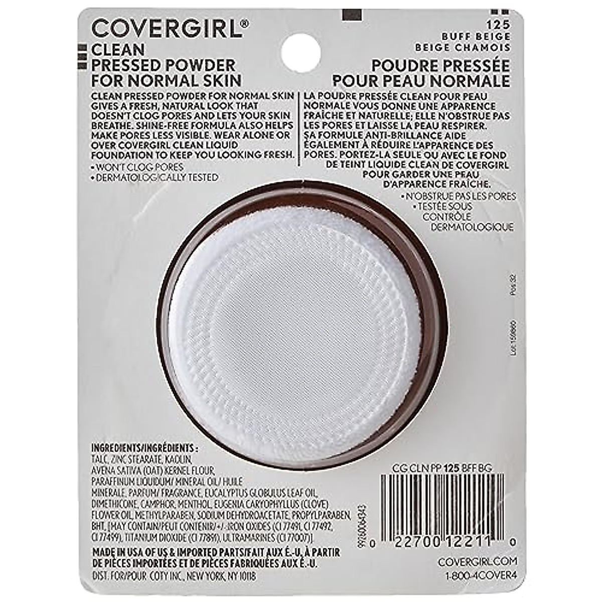 Covergirl Clean Pressed Powder Foundation, 125 Buff Beige, 0.39 Fl Oz