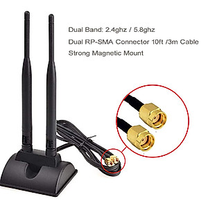 CORONIR WiFi Antenna with RP-SMA Male Connector, 2.4GHz 5GHz Dual Band Antenna Magnetic Base with Extension Cable for PCI-E WiFi Network Card USB WiFi Adapter Wireless Router Mobile Hotspot