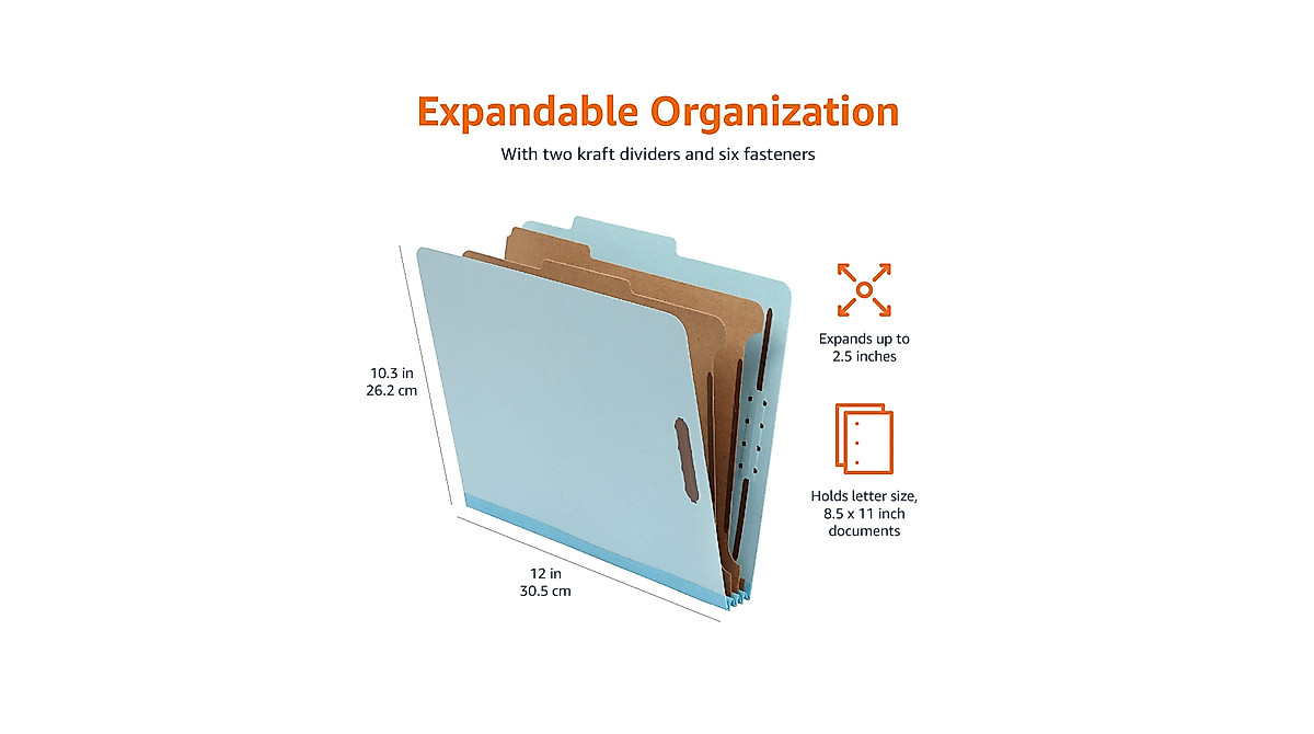 Amazon Basics Classification Folder 10-Pack - Eco-Friendly 2 Dividers