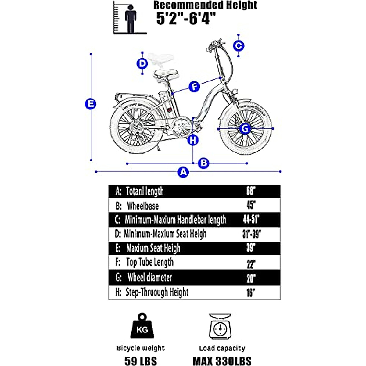 SOHOO 48V500W13AH 20"x4.0 Adult Folding Fat Tire E-Bike Mountain Electric Bicycle Beach Cruiser Snow Bike (White)