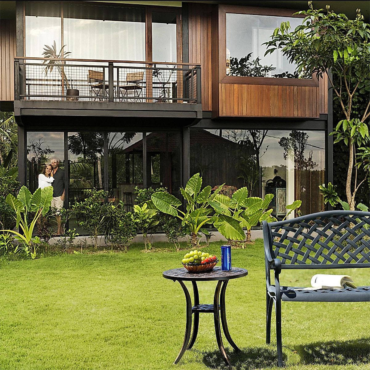 ZOTORUN Outdoor 19" Cast Aluminum Round Side Table End Table for Patio, Backyard, Pool, Indoor Companion, Easy Maintenance and Weather Resistant, Bronze