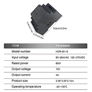TorqCali HDR-60-15 60W DIN Rail Power Supply 15V Constant Current, Slim Design for Industrial Automation, Building Management, and Machine Control