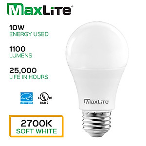 Maxlite A19 LED Bulb, Enclosed Fixture Rated, 75W Equivalent, 1100 Lumens, Dimmable, E26 Medium Base, 2700K Soft White, 12-Pack