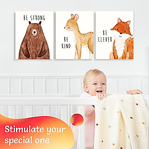 Set of 6 Baby Animal Nursery Wall Art Prints - Cute & Inspirational Decor for Baby Girls & Boys, Kids Room, Playroom, Nursery - High-Quality Unframed 8x10 Inch Posters - Woodland Animal Nursery Decor