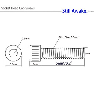 30 Pcs M3-0.5 x 5mm Hex Socket Head Cap Screws, 12.9 Grade Alloy Steel, Allen Socket Drive, Black Oxide Finish, Machine Thread，Full Thread （30 Pcs M3-0.5 x 5mm）