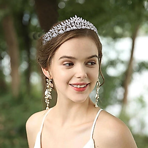 Aoligrace Silver Cubic Zirconia Small Wedding Crowns for Bride CZ Birthday Party Floral Tiaras Sweet 16 Prom Hair Accessories