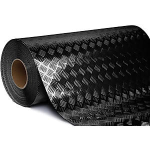 Industrial Utility Diamond Plate Metallic Black Chrome Finish Vinyl Wrap Underlayer Sheet Adhesive Roll for Shelves Walls Flooring (17.8 inches x 10ft)