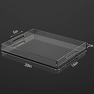 NIUBEE Acrylic Serving Tray 16x20 Inches -Spill Proof- Clear Decorative Tray Organiser for Ottoman Coffee Table Countertop with Handles