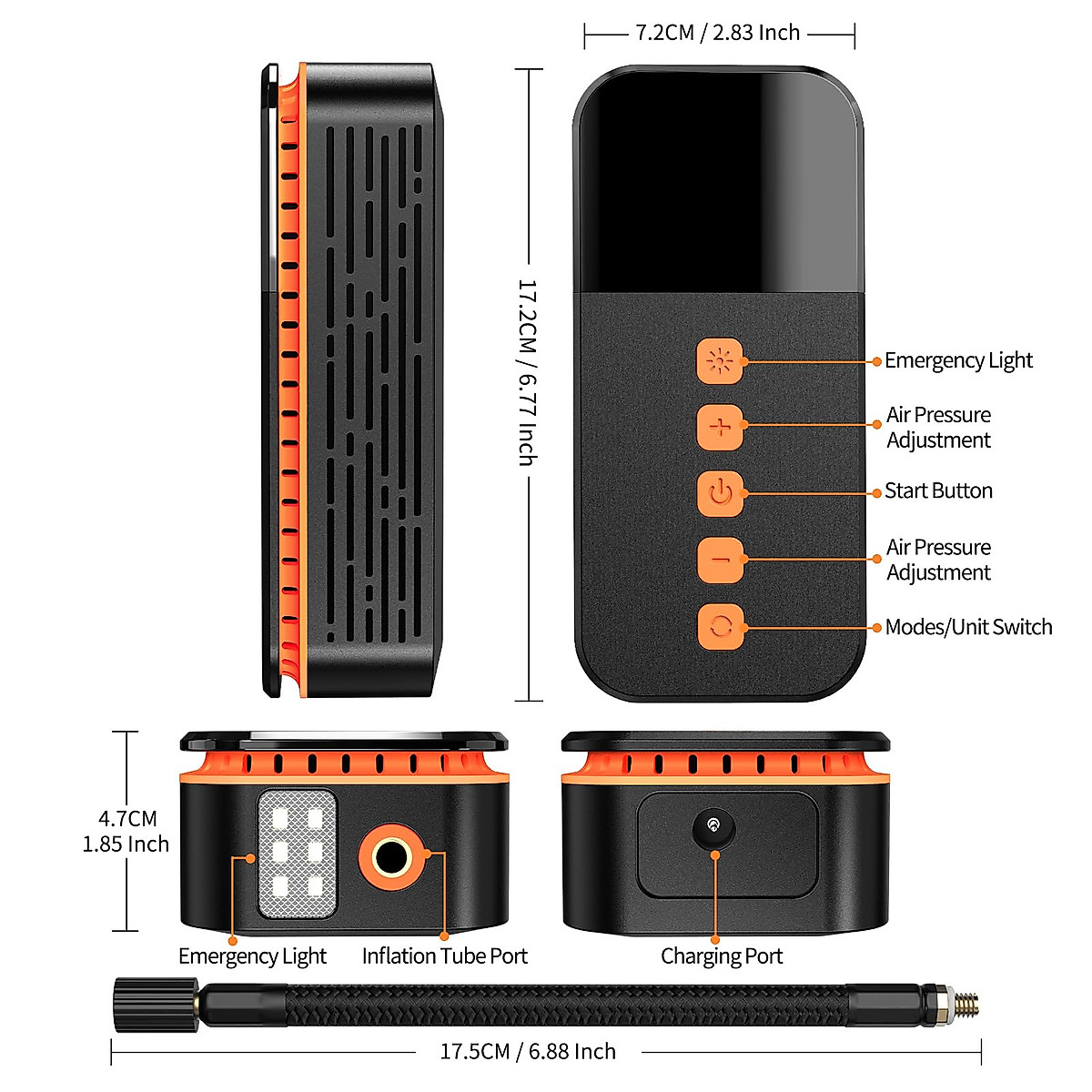 HIWORK 12V Air Compressor, Tire Inflator Portable Air Pump 150 PSI 12V DC Electric Inflator for Car Tires Bikes Balls Balloons and Other Inflatables with Digital Gauge and SOS Light