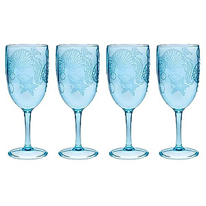 Leadingware AC-2403B Ocean Design Blue 8.5 x 3.25 Acrylic 15 Ounce Wine Glass, Set of 4