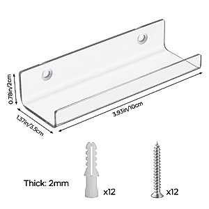 HBlife 6 Pack Vinyl Record Shelf Wall Mount, 4 Inch Clear Acrylic Album Record Holder, Vinyl Display Shelves and Album Frame for Bedroom, Living Room, Store and Home
