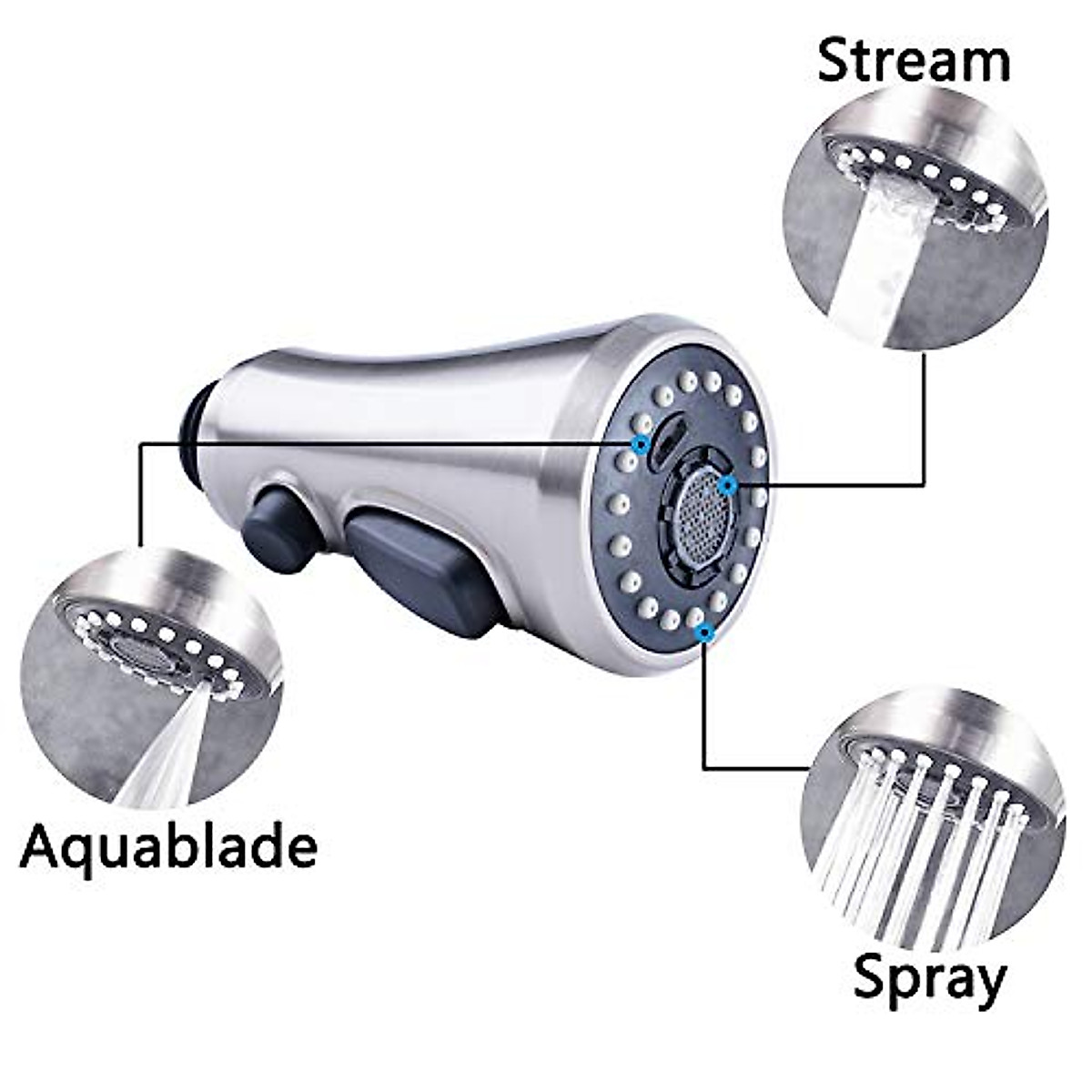 Pull Down Spray Head for Kitchen Faucet, 3-Function Kitchen Sink Spray Nozzle with 9 Adapters, Faucet Head Replacement Compatible with Moen, American Standard, Delta, Kohler Faucets, Brushed Nickel
