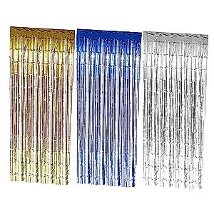jojofuny 3pcs Rain Curtain Background Wall Gold Decorations Blue Streamers Silver Fringe Curtain Tassel Curtains Party Tassel Curtain Party Backdrops Backdrop for Birthday Party Thicken