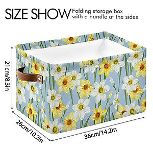 Takiito Storage Basket for Organizing Shelves, Daffodil Flowers Fabric Storage Bin with Handles for Books Toys Closet, 1 Pack