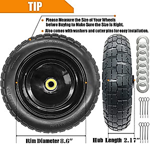 13" Flat Free Solid Tire and Wheel for Gorilla Carts Replacement Wheels,Wheelbarrow,Garden Cart,Trolleys,Hand Trucks and Yard Trailers(5/8" Bearings,Offset Hub 2.1") (2-Pack)