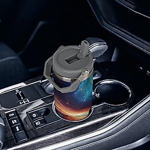 BWQJKUO Large Capacity Car Cup 30 Oz Stainless Steel Universe Galaxy Outer Space Printed Travel Mug Leak-proof Flip Straw Tumbler with Handle,keeps Cold Or Ho
