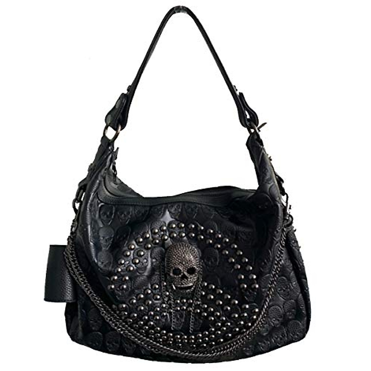 FiveloveTwo Women Skull Chain Handbag Large Capacity Gothic Shoulder Bag Studded Doctor Rivet Tote Satchel