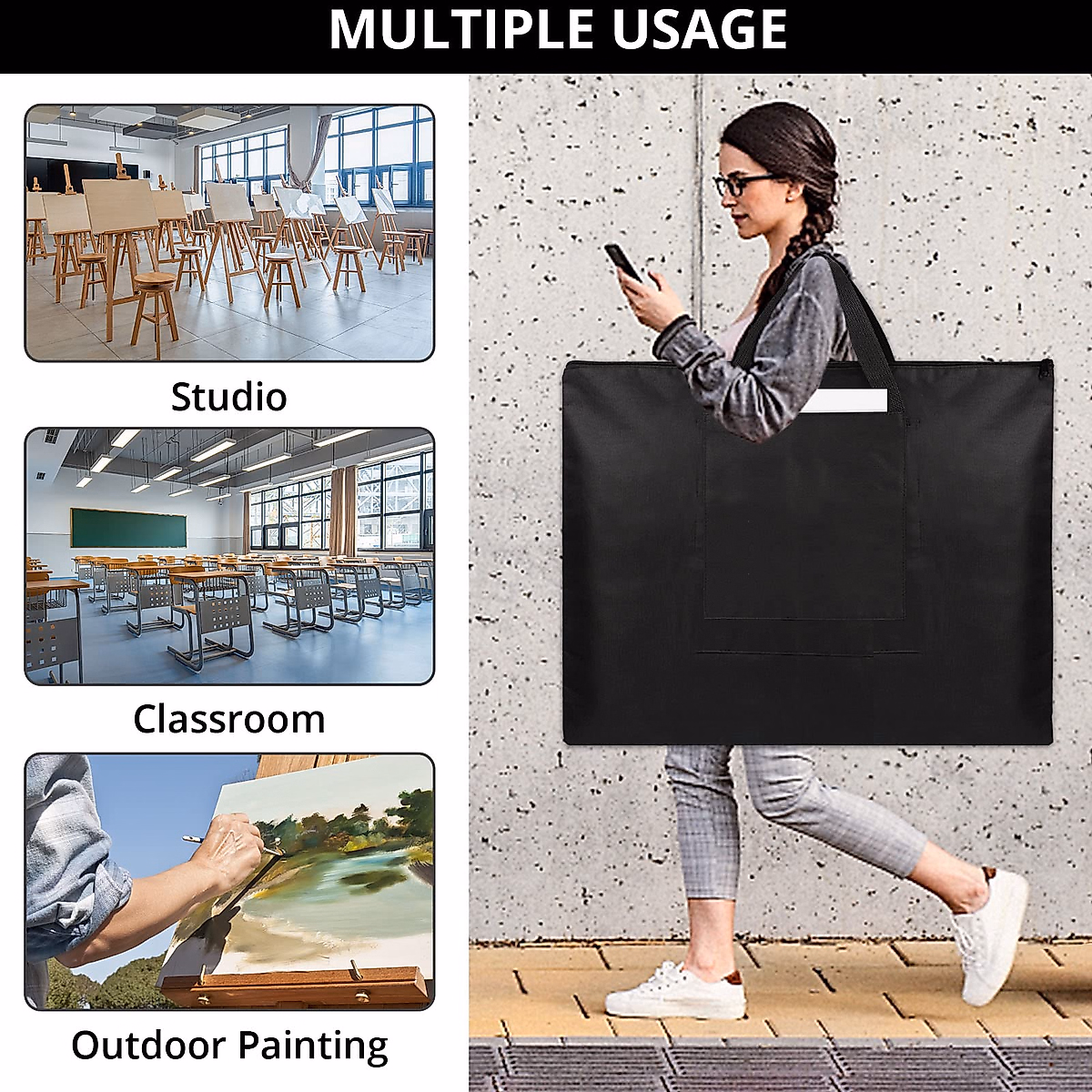 Art Portfolio Bag Case 20"x27",JIEJIEGS A2 Large Size Poster Board Storage Bag with Zipper and Handle Suitable Artist/Student for Artwork, Poster, Sketch Drawing, Photography, Solar Panel Storage