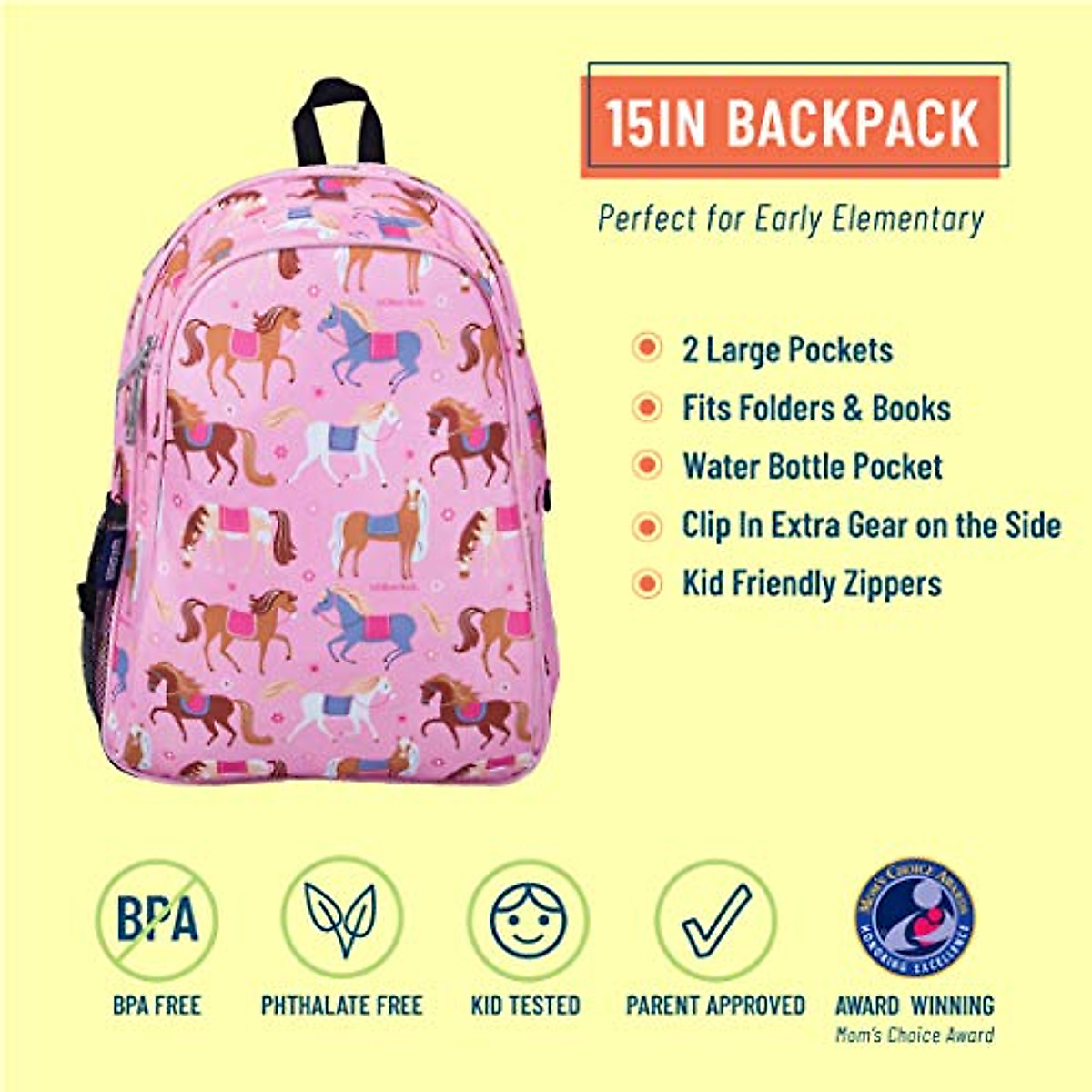 Wildkin 15 Inch Kids Backpack Bundle with Lunch Bag (Horses)