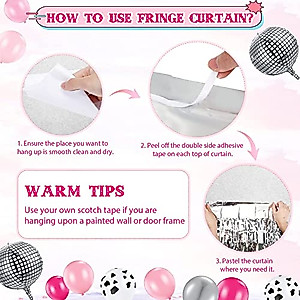 HyDren 95 Pcs Western Disco Party Decorations for Women, Hot Pink Rose Red Silver Cowgirl Balloon Arch 4D Ball Fringe Curtains Theme Last Rodeo Bachelorette Supplies