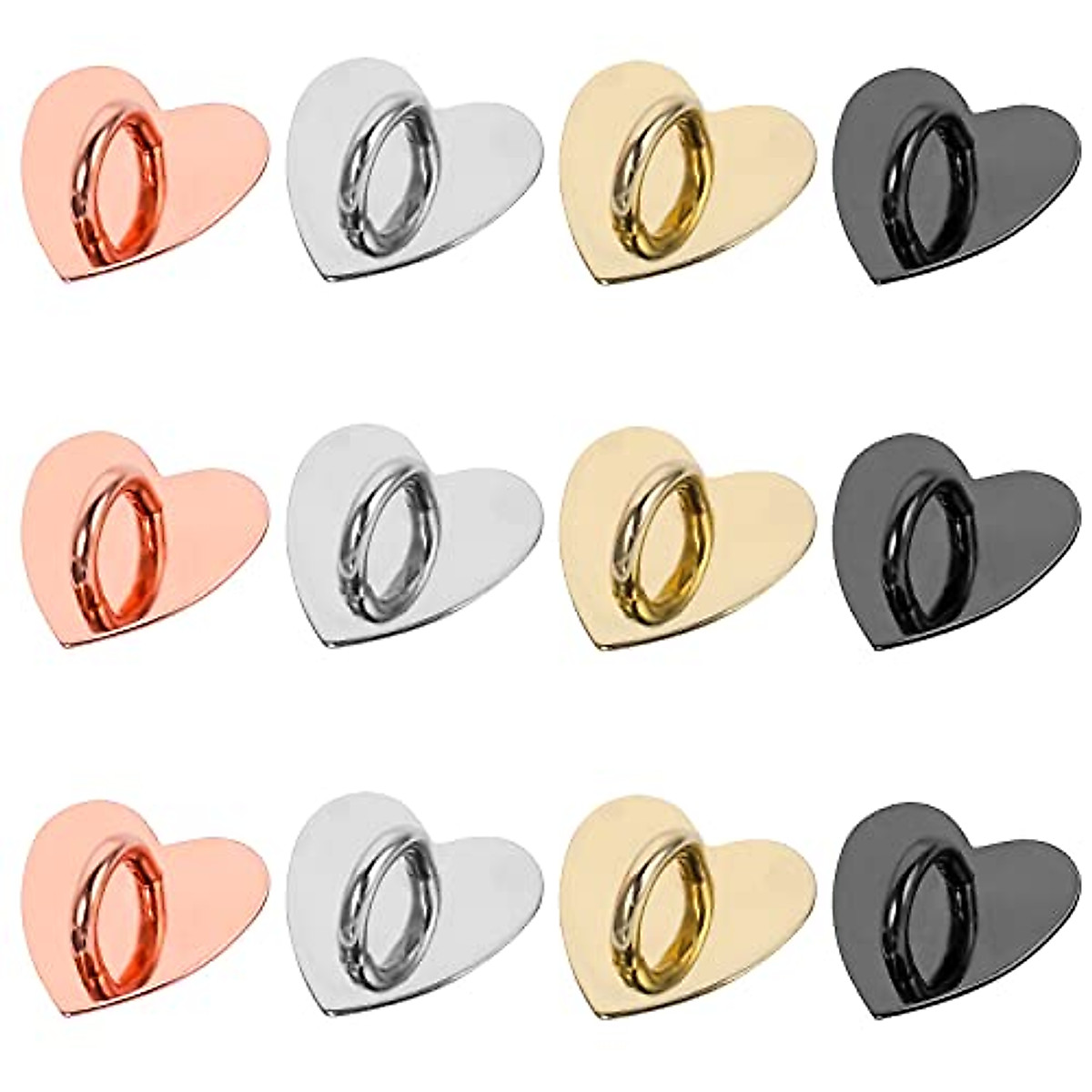 12 Pieces Phone Charm Hook, Cell Phone Finger Ring Phone Keychain Ring Adhesive Metal Phone Finger Grip Loop Stand Heart Holder for DIY Phone Case Pad Tablet Supplies (Gold Silver Rose Gold Black)