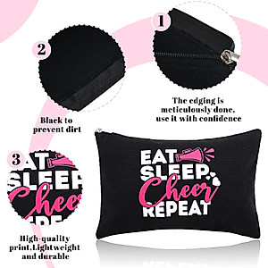 12 Pieces Cheer Makeup Bag Bulk Cheer Gifts for Cheerleaders Canvas Cheer Makeup Case Portable Travel Cheerleading Case for Girls Zipper Makeup Pouch for Women Teammates Toiletry Accessories, Black