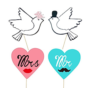 DWDZLXZ 52 pcs Wedding Photo Booth Props Kit, DIY Funny Bridal Shower Photo Props for Engagement Party Decorations with Sticks, Wedding Party Supplies for Girls