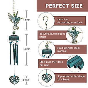 Wind Chimes Outdoor Deep Tone,Hummingbird Memorial Wind Chimes, Retro Windchimes Unique Outdoor Gifts, 27 inch Windchimes with 4 Tuned Tubes, Retro Asphalt Chime for Garden Patio Balcony and Home