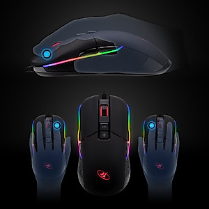 Rosewill Ergonomic Computer Laptop Gaming Mouse, 5 Levels up to 4000 DPI w/ Advanced Optical Sensor, 7 LED Backlit Colors - RGM-400