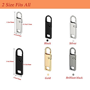 Urmspst Zipper Pull Replacement (2022 Upgraded), 16 Pcs Detachable Zipper Pull Tabs for Luggage Clothing Jackets Backpacks Boots Purse Coat(2Size, 4 Color Black, Silver, Gold, Brilliant Black)