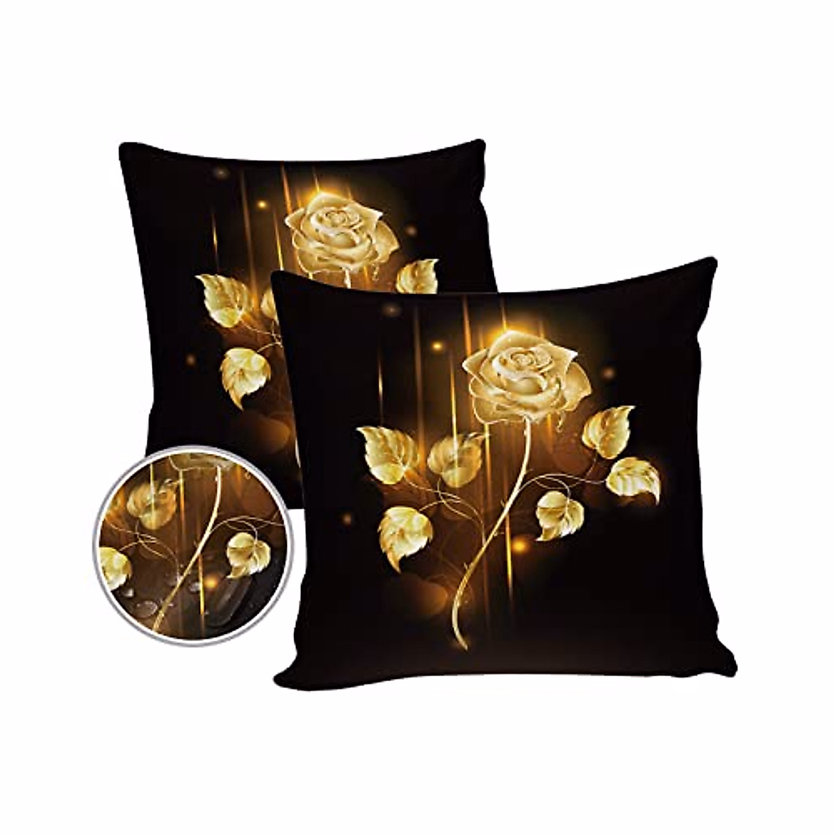 Pack of 2 Outdoor Waterproof Throw Pillow Covers Golden Rose Decorative Garden Cushion Cases for Patio Couch Sofa, Home Decoration 18x18 in