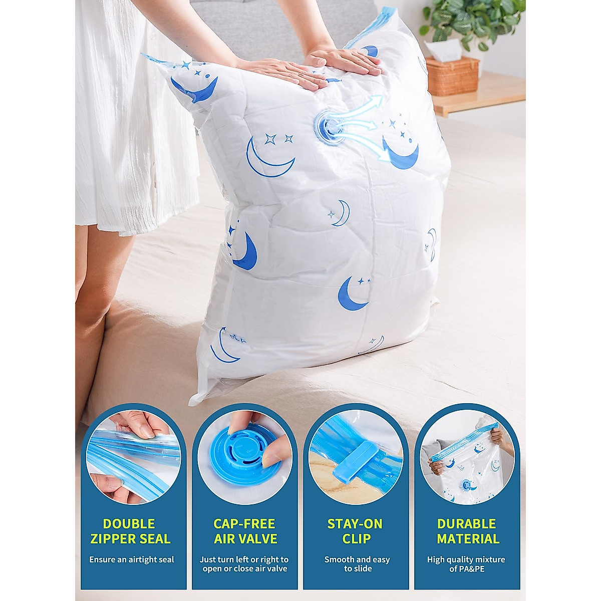 Vacuum Storage Bags with Electric Air Pump, 20 Pack (4 Jumbo, 4 Large, 4 Medium, 4 Small, 4 Roll Up Bags) Space Saver Bag for Clothes, Mattress, Blanket, Duvets, Pillows, Comforters,Travel, Moving