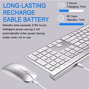 UrbanX Plug and Play Compact Rechargeable Wireless Bluetooth Full Size Keyboard and Mouse Combo for Microsoft Surface Duo 2 Supports Windows, macOS, iPadOS, Android, PC, Mac, Laptop, Tablet -White