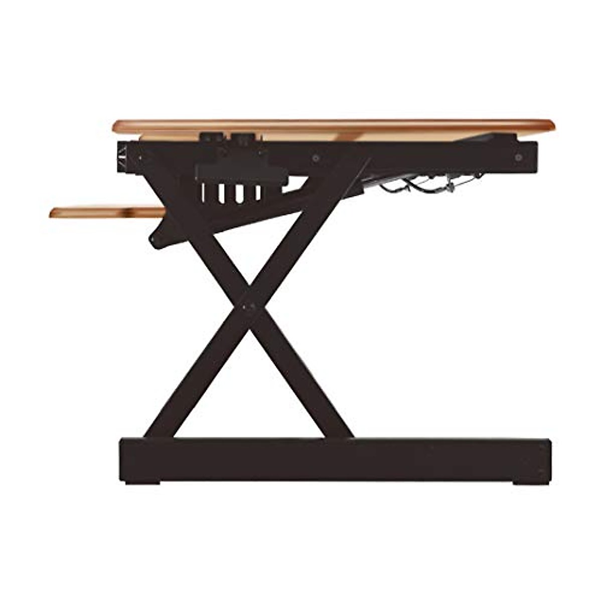 Rocelco 32" Height Adjustable Standing Desk Converter - Sit Stand Computer Workstation Riser - Dual Monitor Retractable Keyboard Tray Gas Spring Assist - Teak Wood Grain (R EADRT)