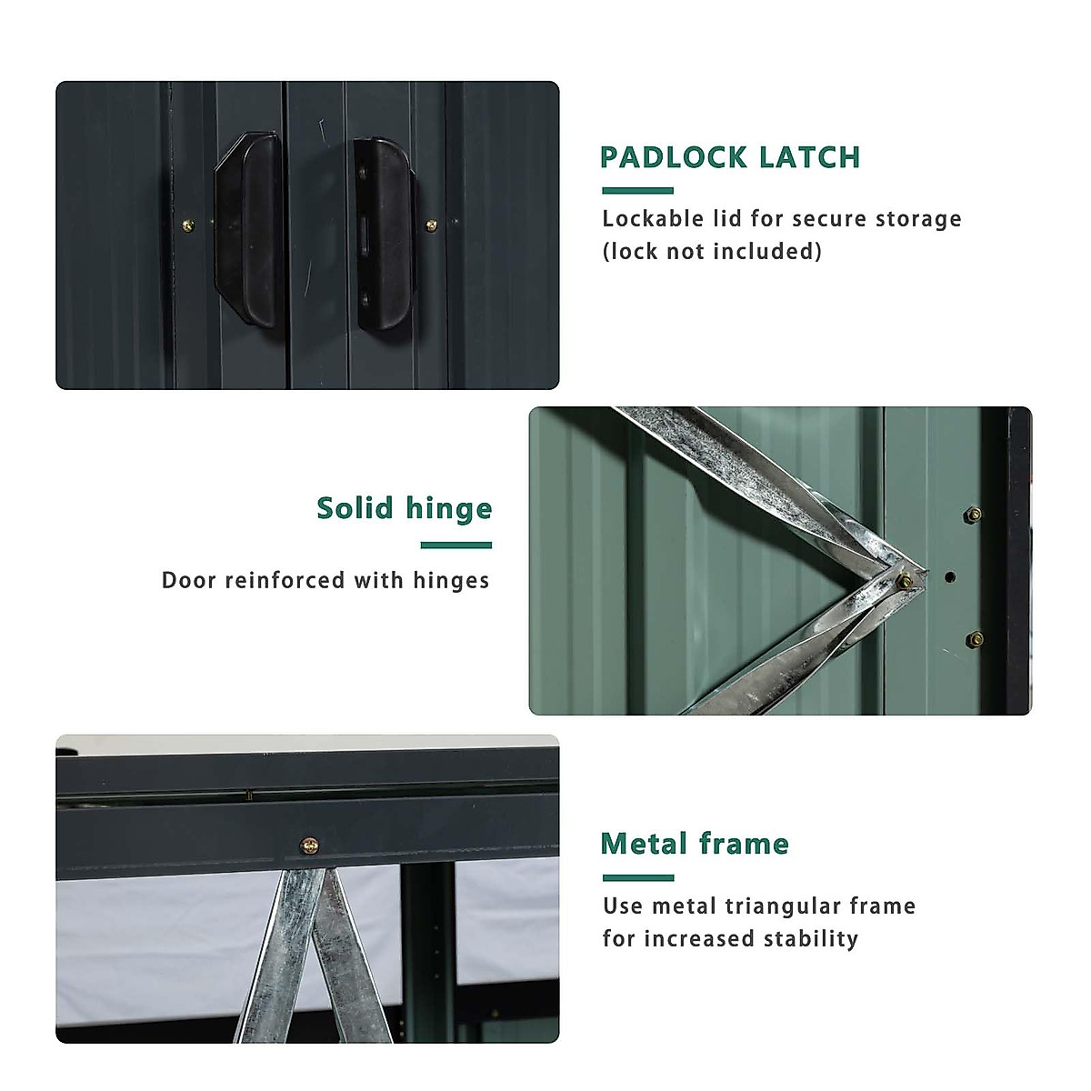 Outdoor Garbage Bin Storage Shed Stores 3 Trash Cans, Metal Bin Shed with Lockable Doors, Durable Stainless Galvanized Steel, Ventilated Bin Shed for Garden Yard Lawn, Black