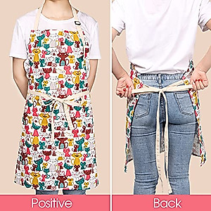 CRJHNS Cute Apron with 2 Pockets for Women, Adjustable Neck Strap and Long Waist Ties Cotton Cooking Baking Apron, Use as a Kitchen and Chef Apron, Artist or Garden Apron (Cat)