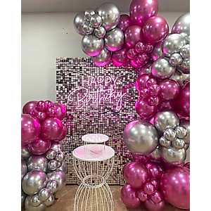 Hot Pink Silver Balloons Chrome Metallic Party Balloon Kit Arch For Party Decoration Baby Shower Wedding Holiday