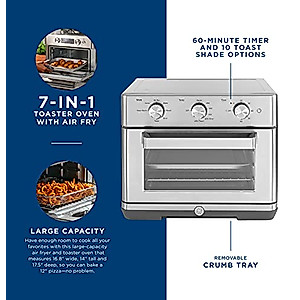 GE Mechanical Air Fryer Toaster Oven + Accessory Set | Convection Toaster with 7 Cook Modes | Large Capacity Oven - Fits 12" Pizza | Countertop Kitchen Essentials | Stainless Steel