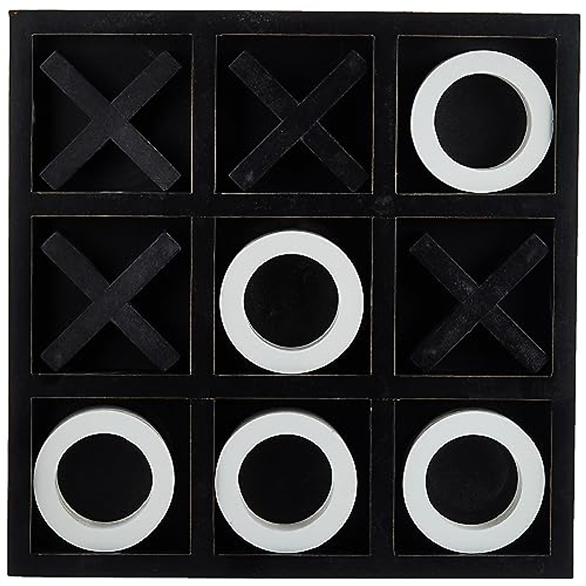 Deco 79 Wood Tic Tac Toe Game Set with White Os, 14" x 14" x 2", Black